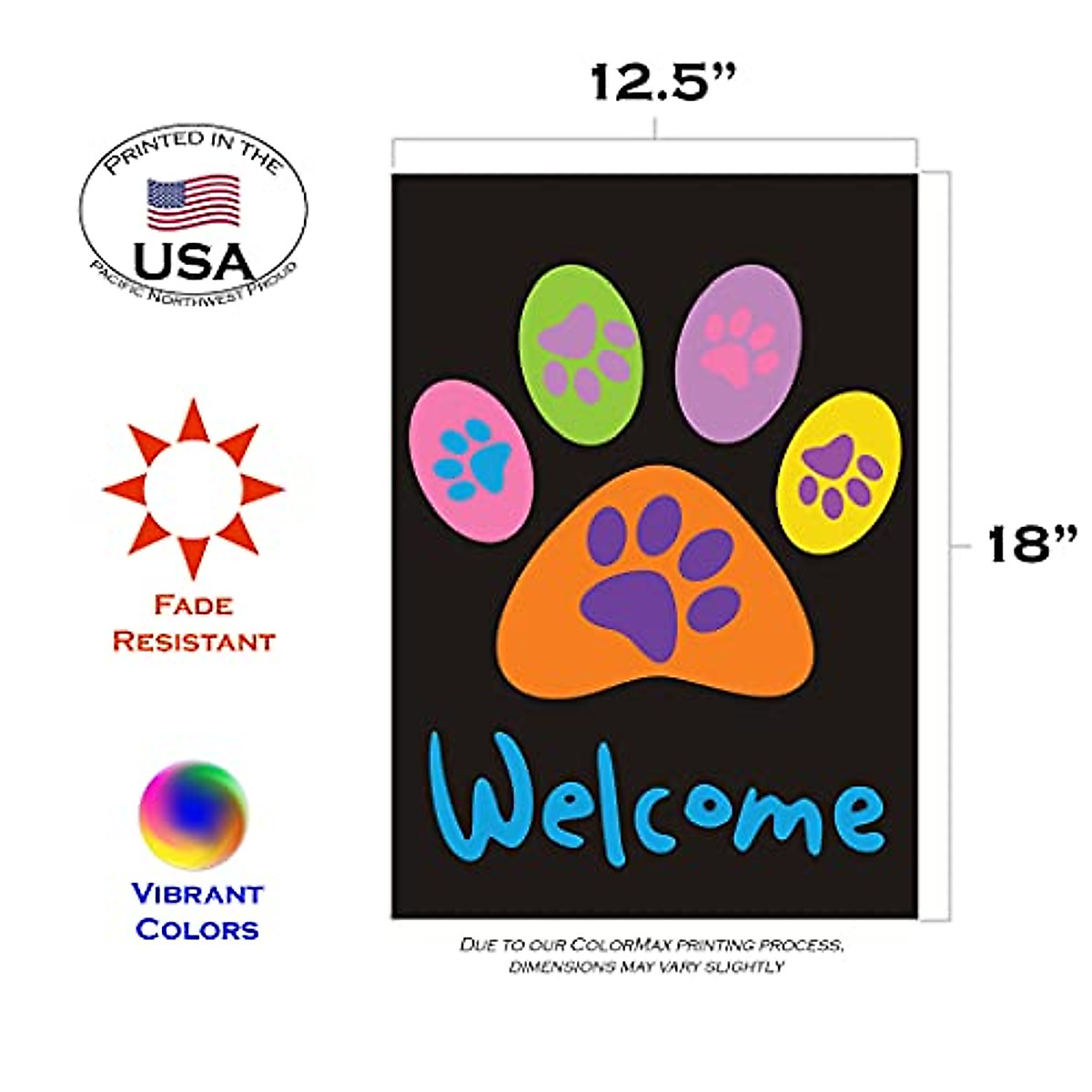 Toland Home Garden 112670 Welcome Paws- Black Paw Print Flag 12x18 Inch Double Sided Paw Print Garden Flag for Outdoor House Cat Dog Flag Yard Decoration