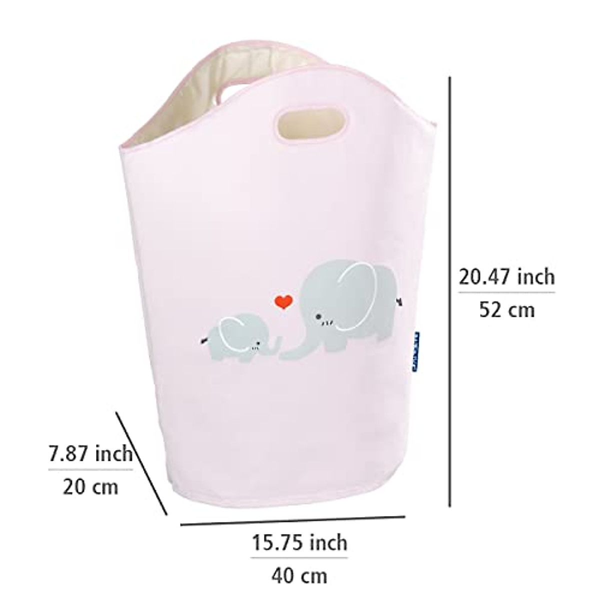 WENKO Kids Laundry Hamper, Baby Hamper for Nursery, Baby Basket for Dirty Clothes, Elephant Nursery Hamper, Toy Basket with Handles, Pink Laundry Bin, 15.7 x 20.5 x 7.9 inch