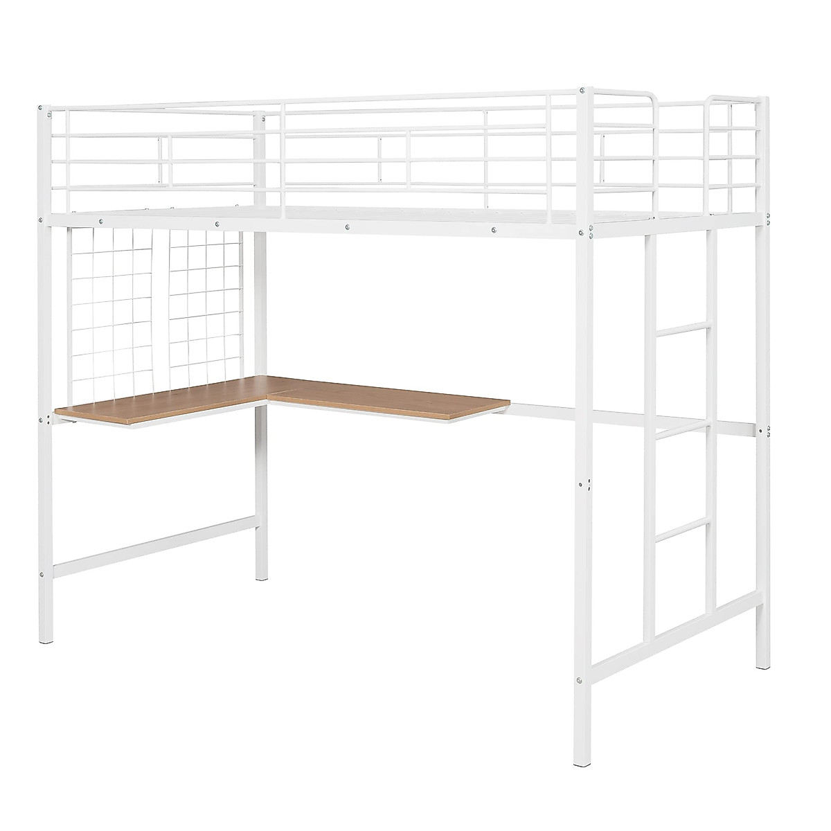 Harper & Bright Designs Twin Size Metal Loft Bed Frame, Loft Bed with L-Shape Desk and Metal Grid, Space Saving Loft Bed with Desk Underneath for Kids,Teens,White