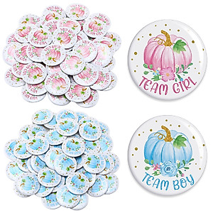 100 Pcs Pumpkin Gender Reveal Pins Pumpkin Baby Shower Buttons Pins Fall Team Boy Team Girl Pins for Thanksgiving Halloween Reveal Parties and Baby Showers Decorations