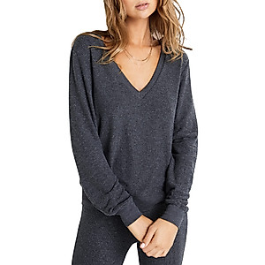 Wildfox Women's Deep V-Neck Baggy Beach Sweatshirt, Clean Black, Small
