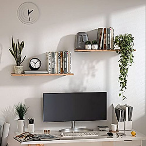 ROSEYAT Wood Floating Shelves for Wall Décor, Rustic Wood Wall Shelf for Bathroom, Bedroom, Living Room, Laundry, Kitchen Storage & Decoration, Floating Bathroom Shelf Set of 2 (Paulownia)