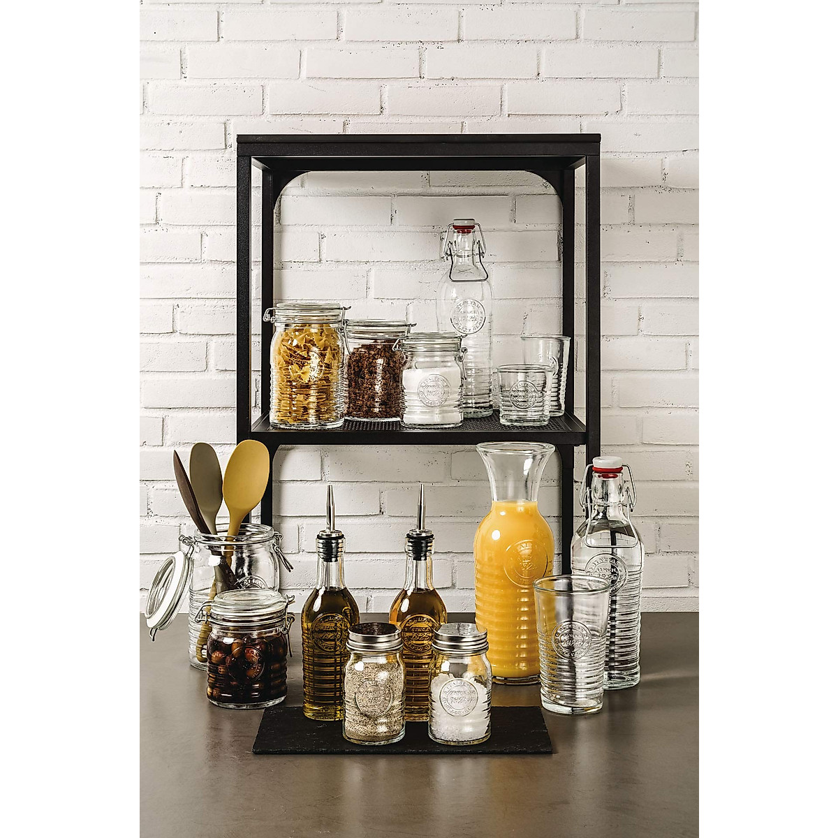 Bormioli Rocco Officina 1825 Clear Jar with Swing Top for Storing Pasta, Rice, and Dry Foods, 33.75 oz