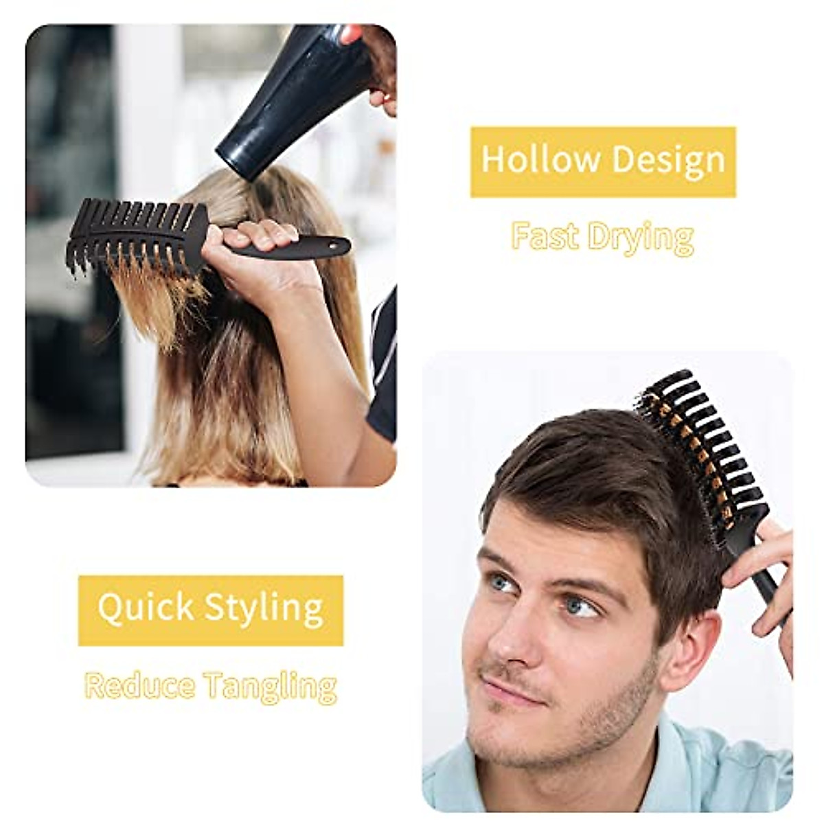 Vista Detangling Brush with Anti-Static Aluminum Sheet Boar Bristle Hair Brush Hollow Out Design Vented Curved Detangling Hair Brush Professional Faster Drying your Hair and easy to styling your hair, Gold