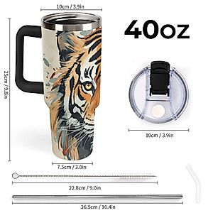 MNVTSKOP 40 Oz Tumbler With Handle And Straw Black Year of The Tiger Tiger Face Printed Stainless Steel Car Cup Coffee Mug Leak Proof Insulated Water Bottle for Travel Camping Gym