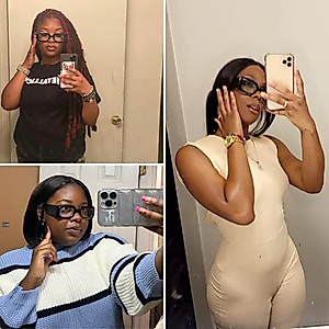 YAMEIZE Trendy Small Rectangle Sunglasses Women Men Vintage Thick Frame Small Square Glasses UV400 Driving Shades Glasses (Black/Transparent)