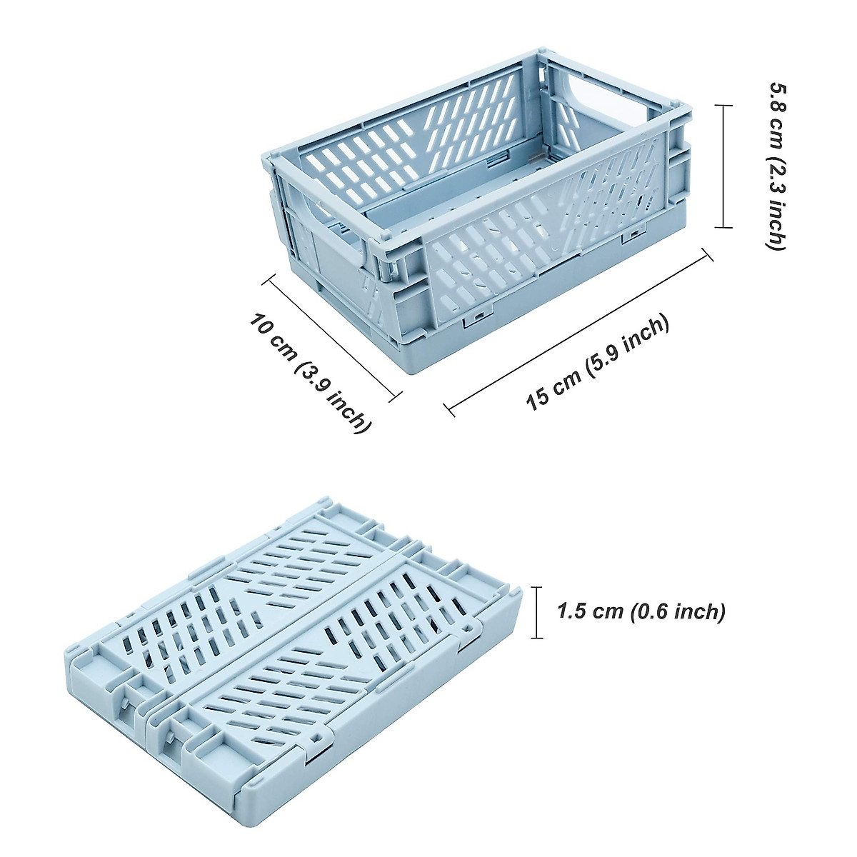 4-Pack Mini Baskets Plastic for Shelf Home Kitchen Storage Bin Organizer, Stacking Folding Storage Baskets for Classroom Bedroom Bathroom Office (5.9 x 3.8 x 2.2)
