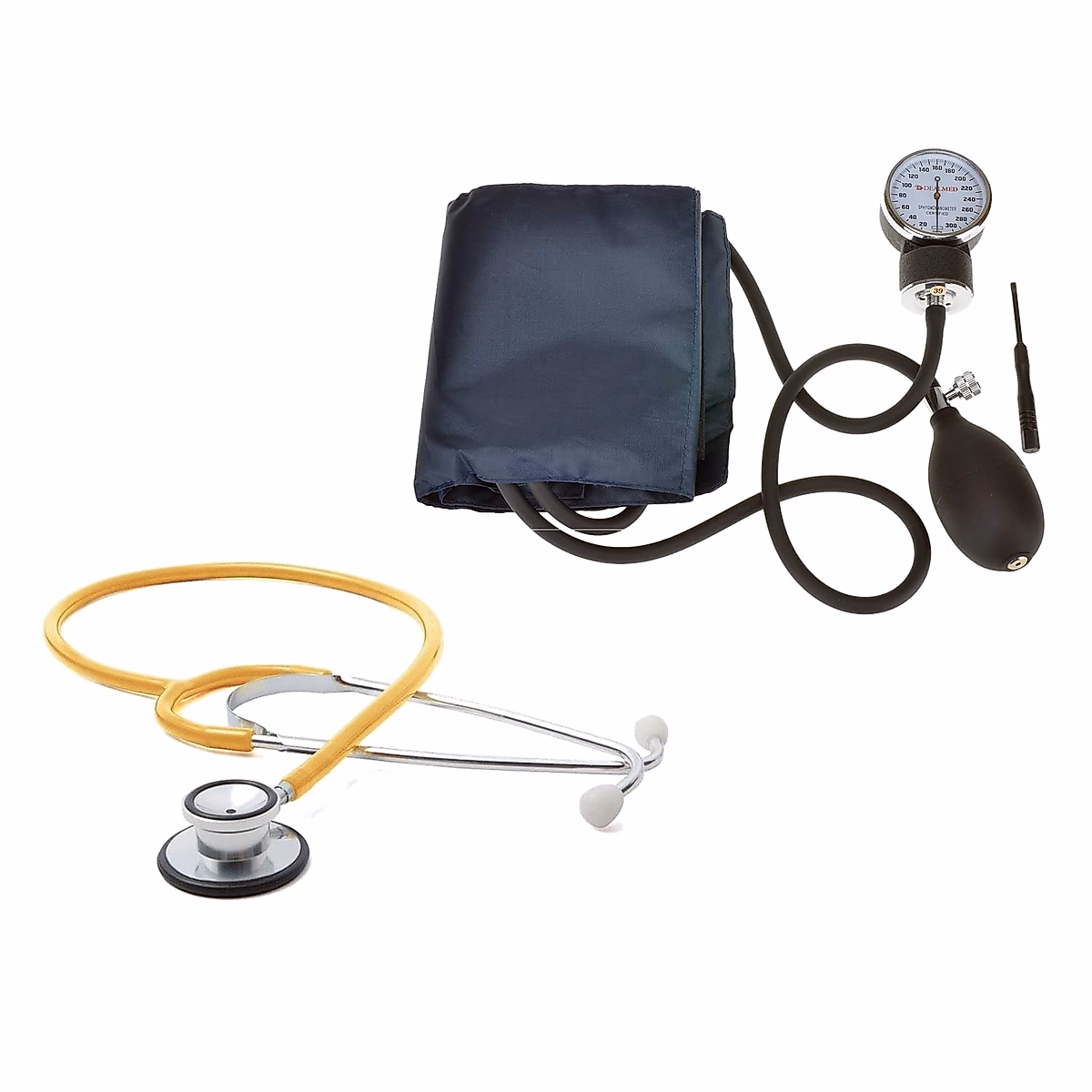 Dealmed Blood Pressure Monitor and Stethoscope Bundle | Includes (1) Arm Blood Pressure Monitor with Adult Cuff (Black) and (1) Dual-Head Stethoscope (Yellow)