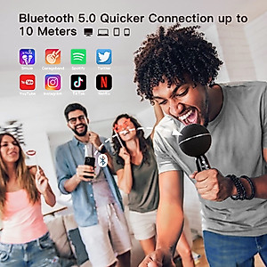 ZREE Bluetooth Karaoke Microphone for Kids and Adults Wireless Portable Handheld Mic Karaoke Machine with Speaker Singing Microphones for Carpool Journey Home Party(Black)