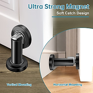 Door Stoppers, Magnetic Door Stop, Heavy Duty Stainless Steel Door Catch, Holder Your Door, Modern Wall/Ground Mount Door Stopper, Black, 2 Pack