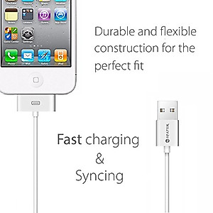 iPhone 4s Cable, Spater 30-Pin USB Sync and Charging Data Cable for iPhone 4/4S/3G/3GS, iPad 1/2/3, and iPod (5'/1.5 Meter) - Pack of 2