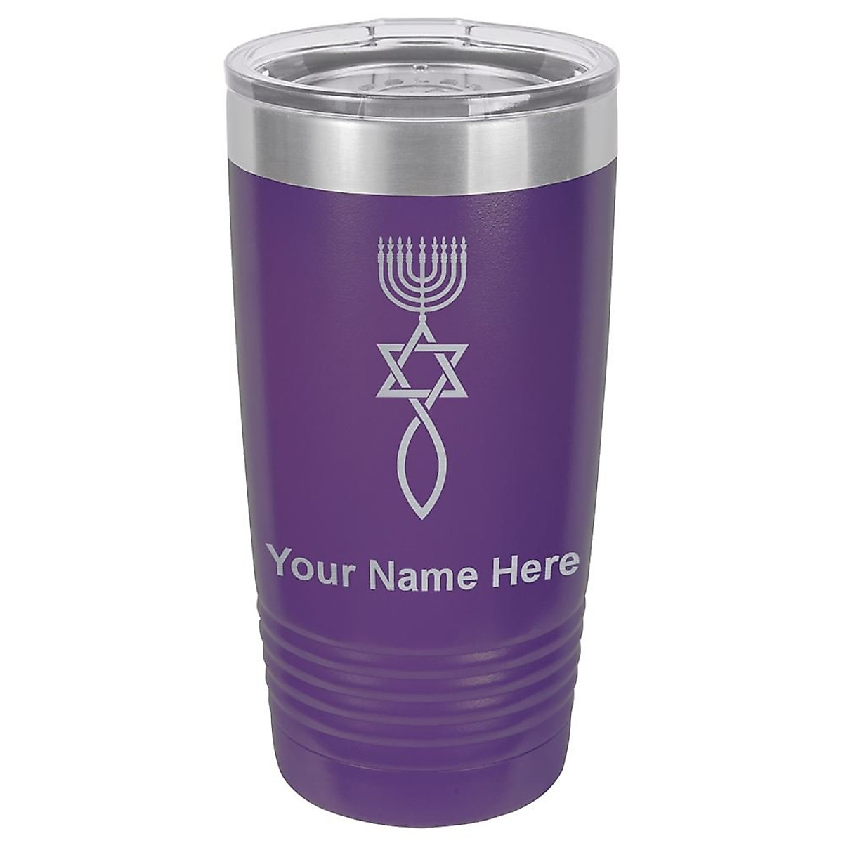 LaserGram 20oz Vacuum Insulated Tumbler Mug, Messianic Symbol, Personalized Engraving Included (Dark Purple)