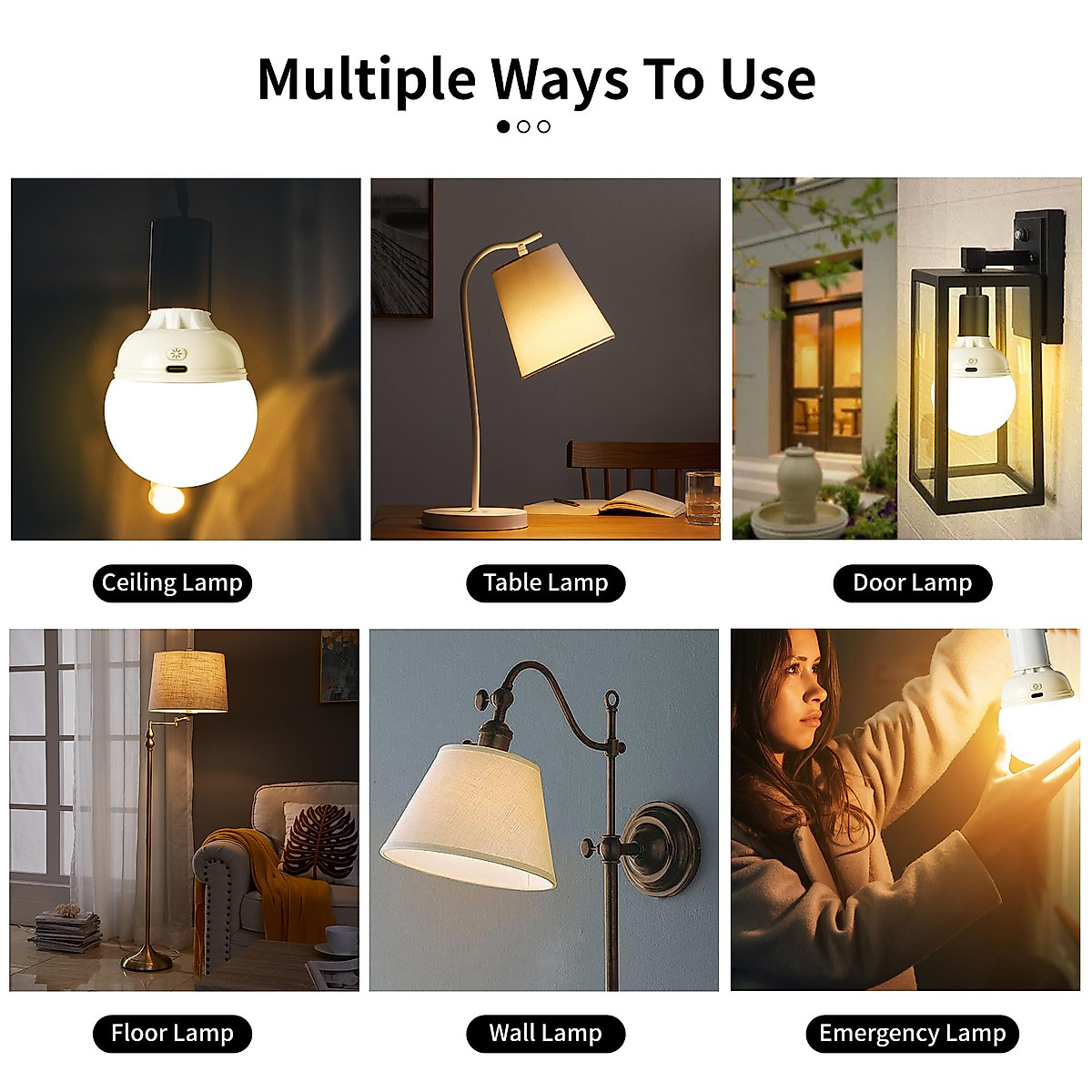 Rechargeable Light Bulbs, Battery Operated Light Bulb with Remote E26 LED Emergency Lightbulbs Warm White CCT with Timer Dimmable for Wall Wireless Sconce, Power Outage, Home, Porch (2 Lightbulbs)