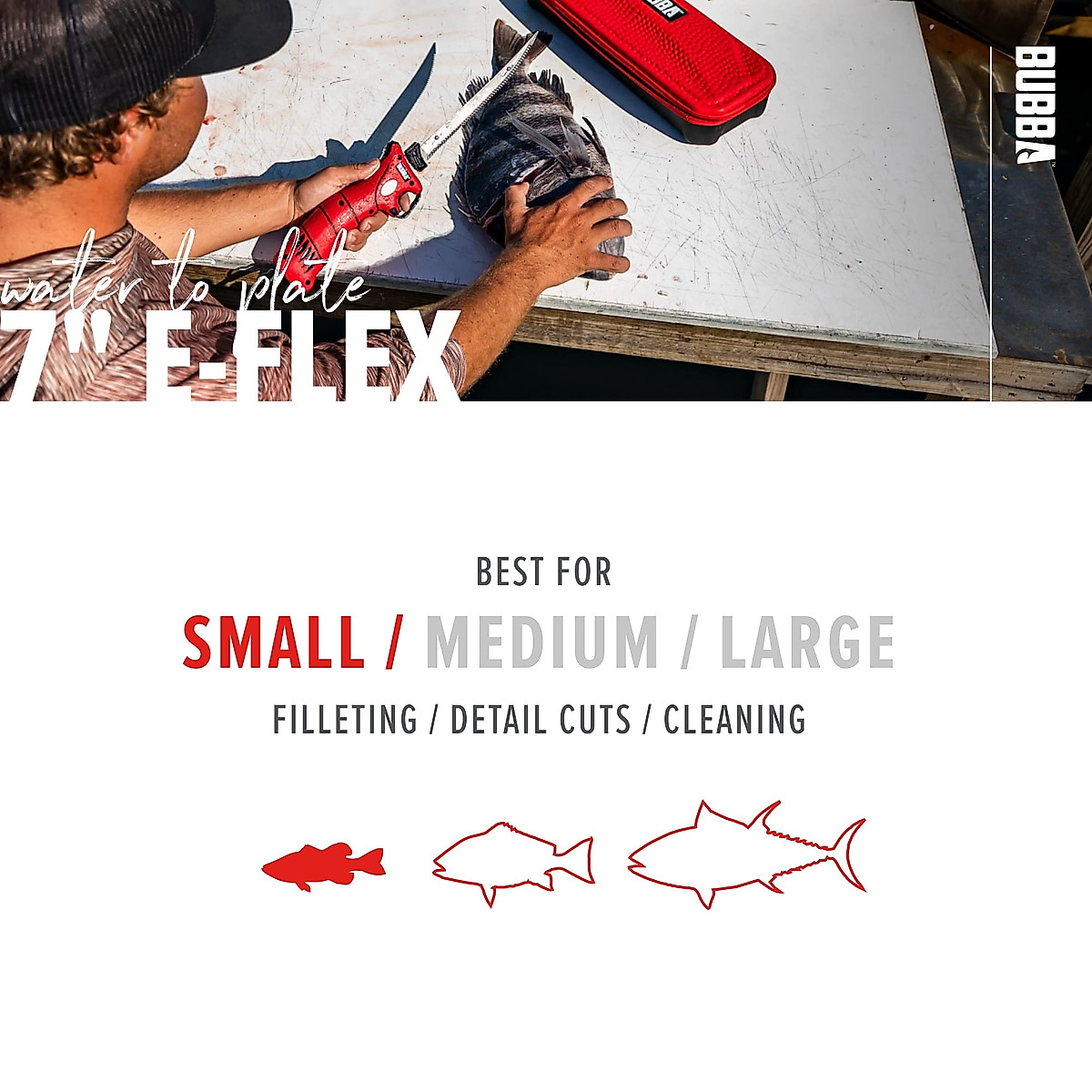 BUBBA 7 Inch E-FLEX Electric Fillet Blade with Ti-Nitride Coated Hollow Stainless Steel Non-Stick Reciprocating Construction for Fishing and Outdoors