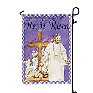 He is Risen Religious Garden Flags 12x18inch Burlap, Easter Cross Jesus Flags for Spring Holiday Yard Decorations Outdoor
