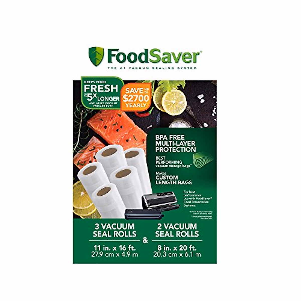 Frigidaire EFRF696-AMZ Upright Freezer 6.5 cu ft Stainless Platinum Design Series & FoodSaver 8" and 11" Vacuum Seal Rolls Multipack, Make Custom-Sized BPA-Free Vacuum Sealer Bags, Multi-Pack, Clear