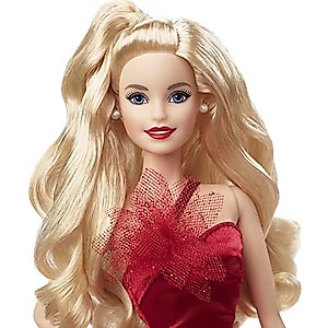 Barbie Signature 2022 Holiday Barbie Doll (Blonde Wavy Hair) with Doll Stand, Collectible Gift for Kids Ages 6 Years Old and Up