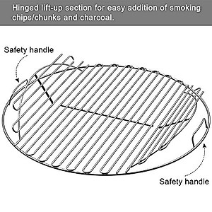 SELEWARE 21.5'' SUS304 Stainless Steel Hinged Cooking Grate, Barbecue Grill Care Fits for Most 22 Inch Charcoal Kettle Grills Like Webe Char-Broil and Other Grills