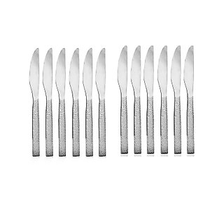 King International Stainless Steel Hammered Table Knife,Set of 12, 20 cm, Mirror Polish,Butter Knife, Cheese Knife,Dinner Knife,Dessert Knife,Bread Knife,Stainless Steel Table Knife Set of 12pcs