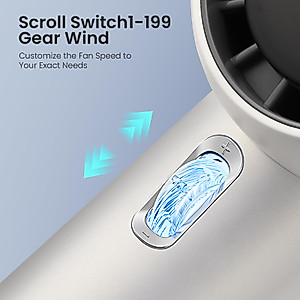 MattTravel Portable Handheld Fan - Speed(1-199) Adjustable Turbo Mini Fan, Digital Display, 3500mAh Battery Rechargeable Personal Fan, Gifts for Women Men Travel/Camping/Outdoor-White.