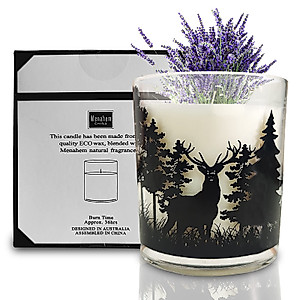 Scented Candles Gifts for Him/Her，Stress Relief Relax Gifts for Women/Men，Lavender Candle Soy Wax Aromatherapy Candles ，7.5 Oz Candle with Tree Deer Decal，Forest Landscape Shadow Glass Jar Candle