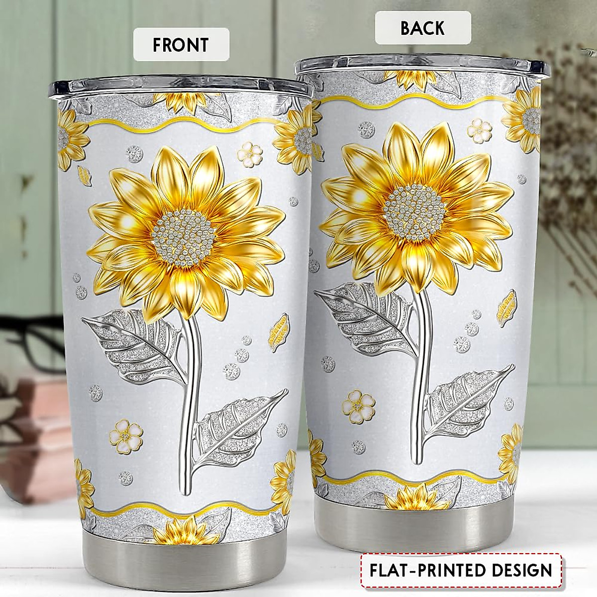 SANDJEST Sunflower Tumbler Cup 20oz Stainless Steel Insulated Tumblers Coffee Travel Mug Sunflower Gifts for Women Girls Birthday Christmas