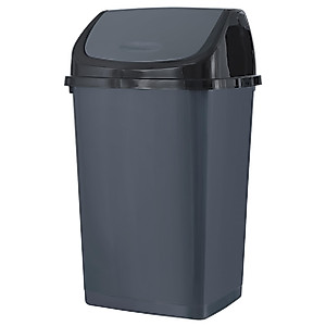 Superio Kitchen Trash Can 13 Gallon with Swing Lid, Plastic Tall Garbage Can Outdoor and Indoor, Large 52 Qt Recycle Bin and Waste Basket for Home, Office, Garage, Patio, Restaraunt (Grey/Black)