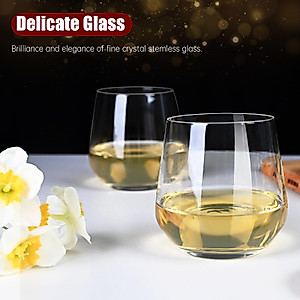 Chouggo Stemless Wine Glasses Set of 6, Hand Blown Premium Crystal Square Red White Wine Glass - Gifts for Women, Men, Wedding, Anniversary, Christmas, Birthday - 15Oz
