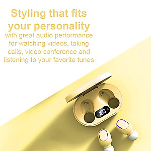 Acuvar Fully Wireless Bluetooth 5.0 Rechargeable iPX4 Water & Sweat Proof Earbud Headphones w Microphone, Touch Controls, Smart LCD Charging Case, 3D Stereo Bass and Noise Cancelling (Yellow)