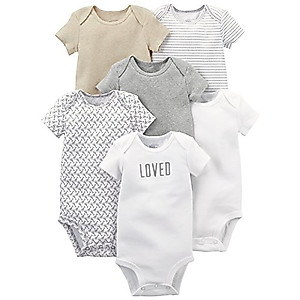 Simple Joys by Carter's Baby 6-pack Short-sleeve Bodysuit, white/grey, 6-9 Months
