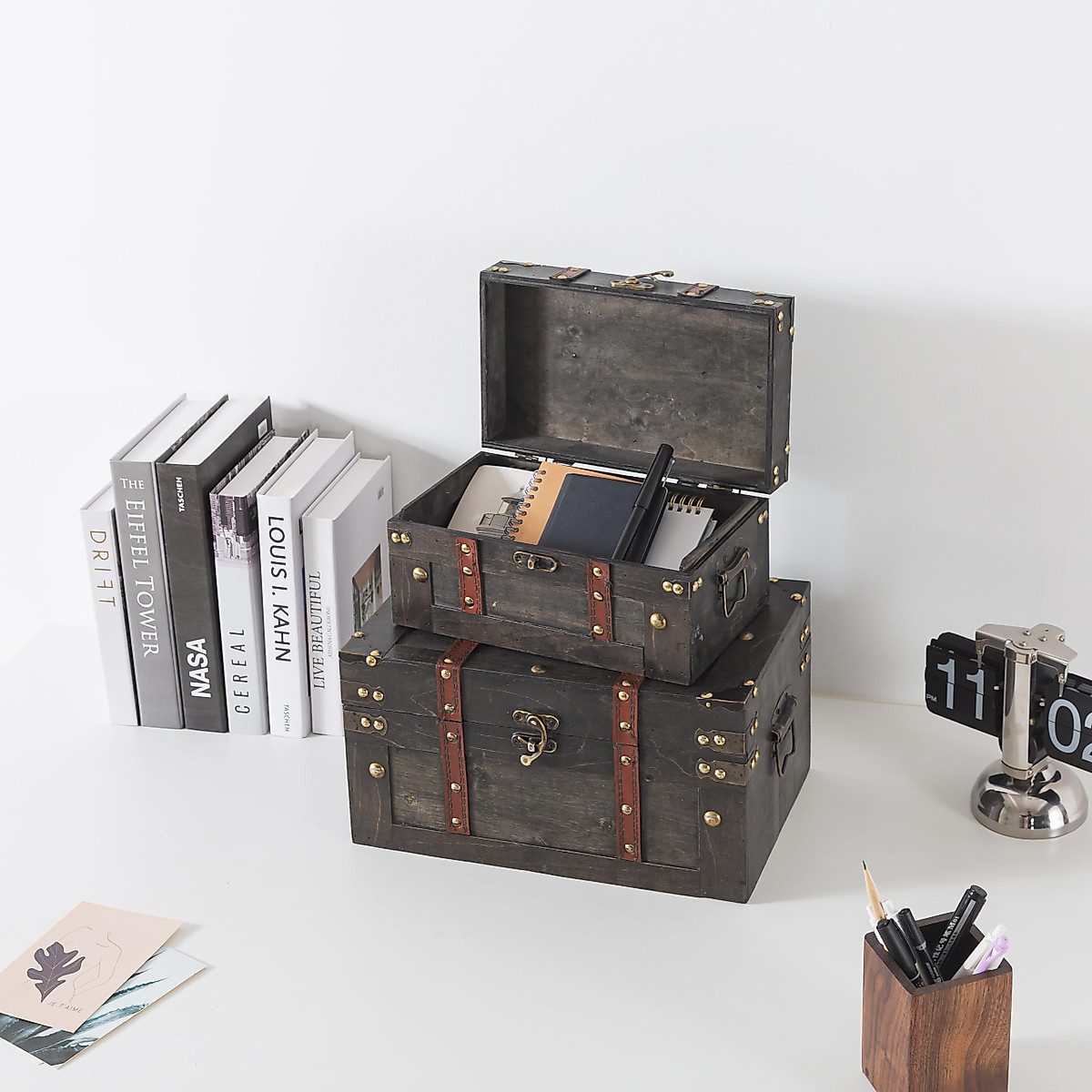 Soul & Lane Vintique Wooden Chest Duo - Elegant Storage Trunks