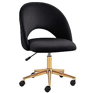 Furnimart Home Office Chair Modern Swivel Vanity Chair with Gold Base Armless Desk Chair with Wheels Cute Task Chair Mid-Back for Dorm Living Room Bedroom Studying Room Vanity Room(Black)