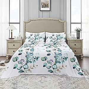 YIYEA Queen Sheet Set - Plant Print - Luxury Brushed Microfiber Bed Sheets - Lightweight Breathable Cooling Sheets for Queen Size Bed - 16" Deep Pocket, Shrinkage, and Fade Resistant - 4 PC