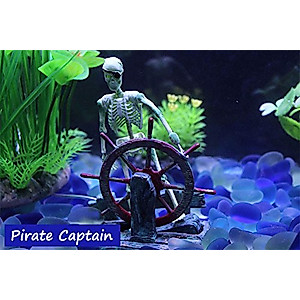 Bestgle Aquarium Decor Ornament Air-Driven Active Skeleton Pirate Captain for Fish Tank Decoration