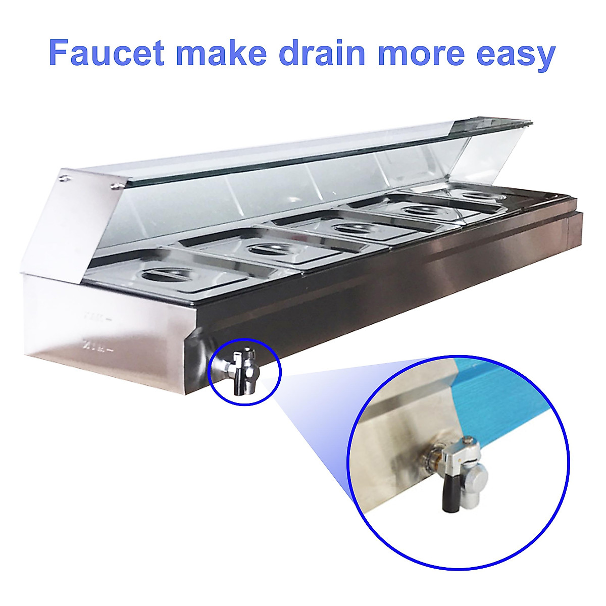 TECHTONGDA 5-Pan Bain-Marie Buffet Food Warmer Electric Steam Heater Stainless Steel Parties Catering Restaurants 1500W