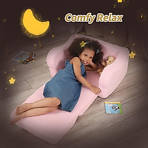 BestRoyal Comfy Toddler Chair, 2-in-1 Toddler Couch Fold Out, Convertible Sherpa Sofa to Lounger for Boys & Girls, Pink