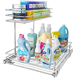 G-TING Pull Out Cabinet Organizer, Under Sink Slide Out Storage Shelf with 2 Tier Sliding Wire Drawer - 12.6W x 16.53D x 12.99H