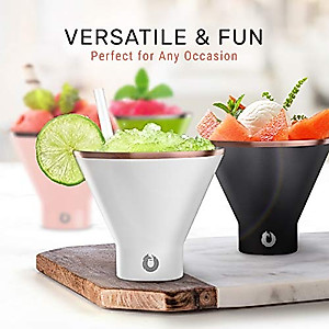 SNOWFOX Premium Vacuum Insulated Stainless Steel Martini Glass -Set of 2 -Martinis Stay Icy Cold -Stemless Cocktail Glasses -Elegant Home Entertaining -Bold Beautiful Barware Set -8 oz -White/Gold