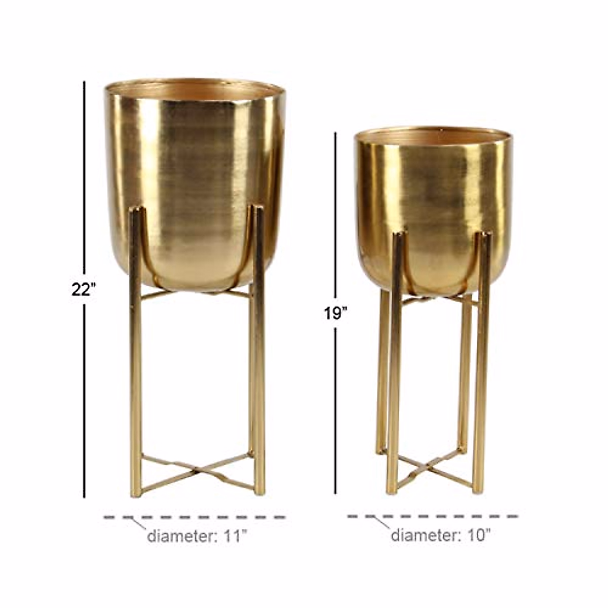 CosmoLiving by Cosmopolitan Metal Indoor Outdoor Dome Planter with Removable Stand, Set of 2 19", 22"H, Gold