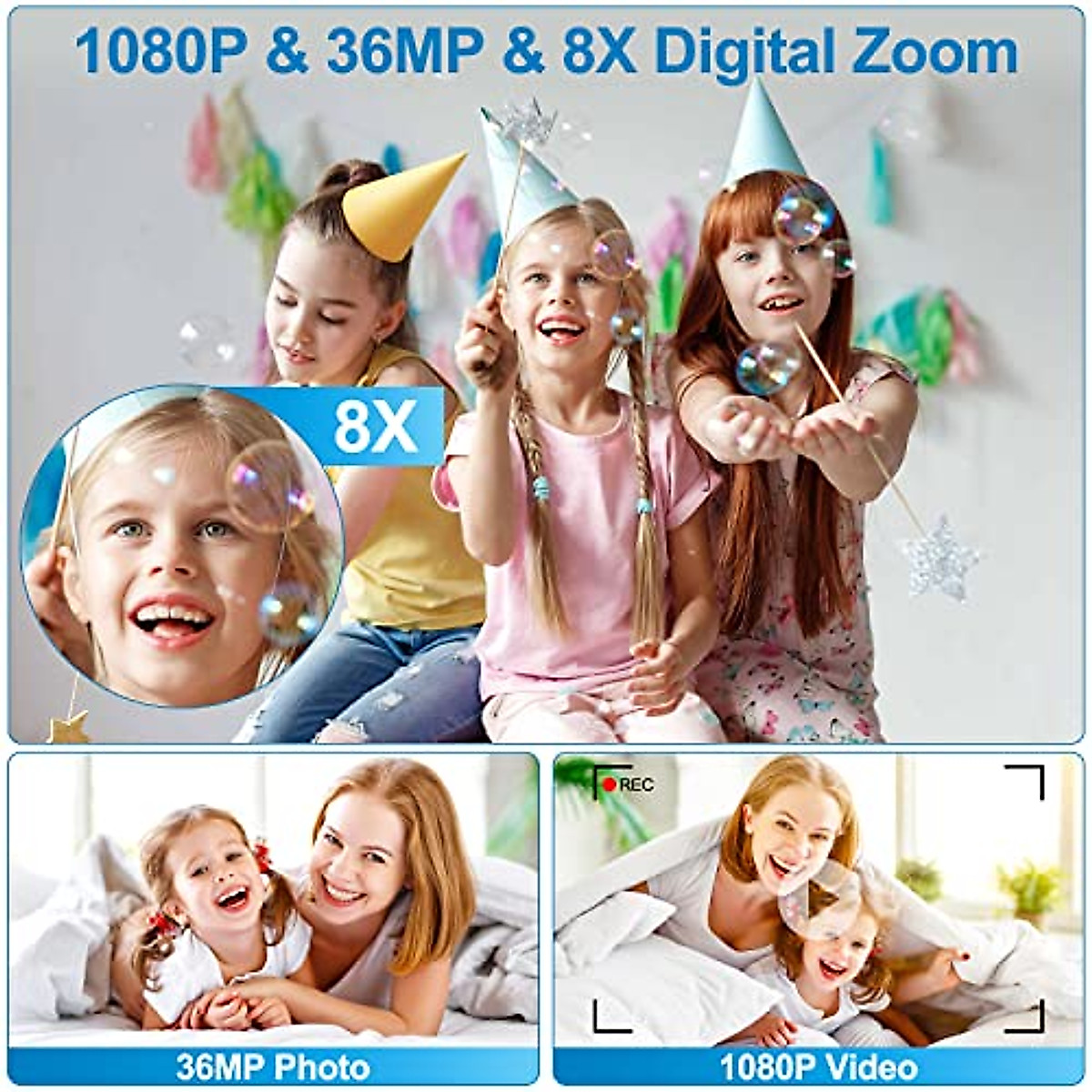 Video Camera Camcorder, Digital Video Camera for Kids, 1080P 36MP Vlogging Camera for YouTube, 2.8 inch Flip Screen Recording Camera, Up to 128G SD Card(Not Included)