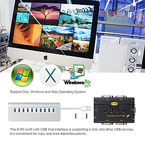 4 Port VGA KVM Switch with USB Hub and Audio Support Wireless Keyboard Mouse Connection and Push Button Switching Function
