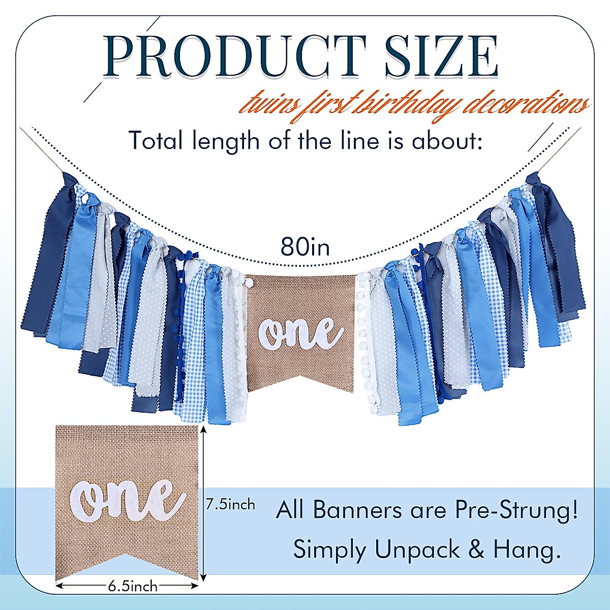 Buryeah Highchair Banner 1st Birthday One Highchair Banner 1st Birthday Banner for Girls Boys Birthday Party Supplies Birthday Party Cake Smash Photo Props Baby Shower Garland (Blue White)