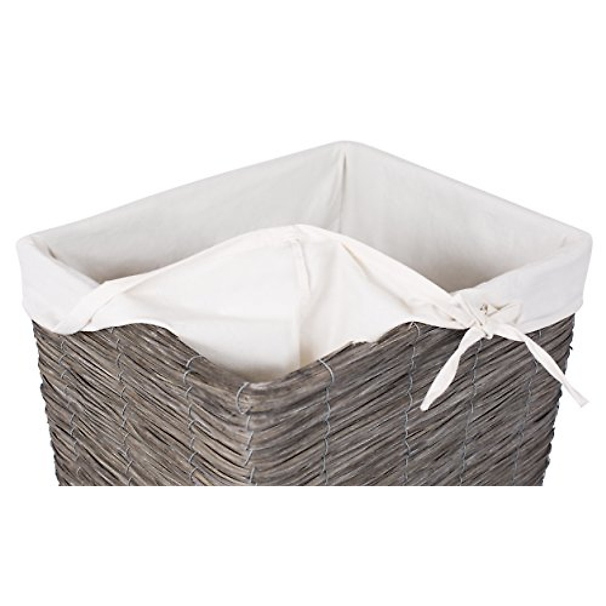 BirdRock Home Rustic Woven Wood Peel Laundry Hamper with Lid - Thin Weave Laundry Basket - Removable Liner - Dirty Clothes Storage Bin - Grey