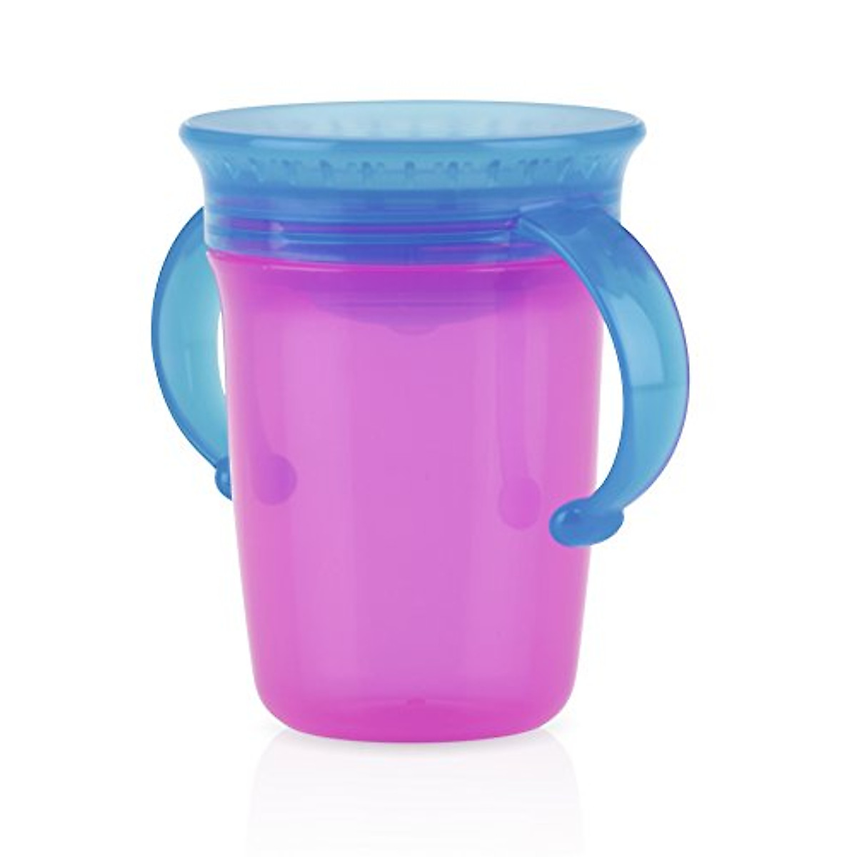 Nuby Plastic 1pk No Spill 2-Handle 360 Degree Wonder Cup - Colors May Vary, Red/Green/Pink/Aqua/Purple/Orange