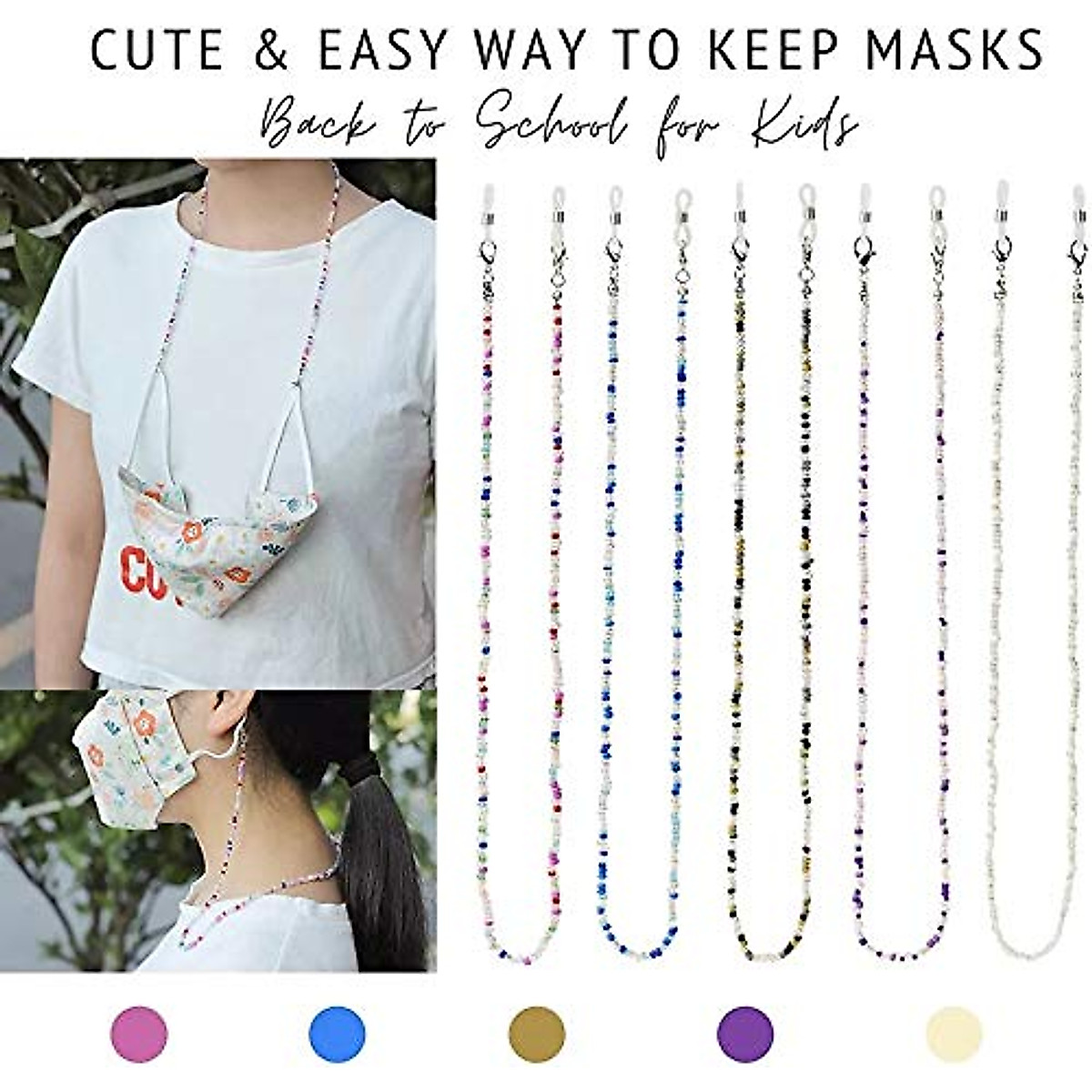 5 Pack Multifunction Glasses Lanyard,Premium Beaded Eyeglass Necklace Chain Cord, Eyeglass Beaded Chains and Cords, Comfortable and Convenient, Suitable for Women, Kids, Elderly