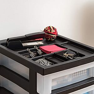 IRIS USA MC-3100-TOP 10-Drawer Storage Cart with Organizer Top, Black/Clear