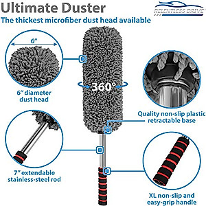 Relentless Drive Car Duster Kit – Microfiber Car Brush Duster Exterior and Interior, Car Detail Brush, Lint and Scratch Free, Duster for Car, Truck, SUV, RV and Motorcycle