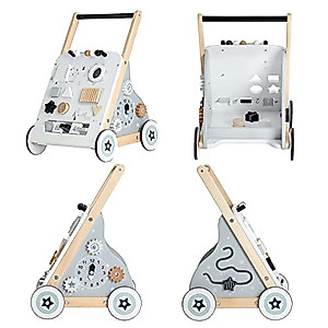 Wooden Baby Walker, Baby Push Walkers, Walker for Baby Boys and Girls, Baby Activity Center, Toddler Montessori Toys for 1+ Year Old, Kids Multi-Activity Learning Walker