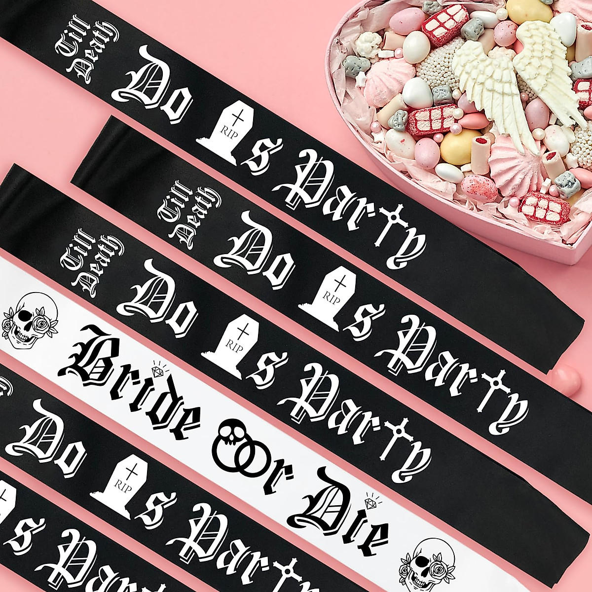 7 Pcs Bride or Die Bachelorette Party Decorations, White Bride or Die Sash and Black Till Death Do Us Party Sashes for Hen Party Bridal Shower Wedding Engagement Halloween Bachelorette Supplies