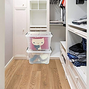 Rinboat 4-Pack Large Plastic Storage Box with Wheels, Clear Storage Latch Bins, 30 L